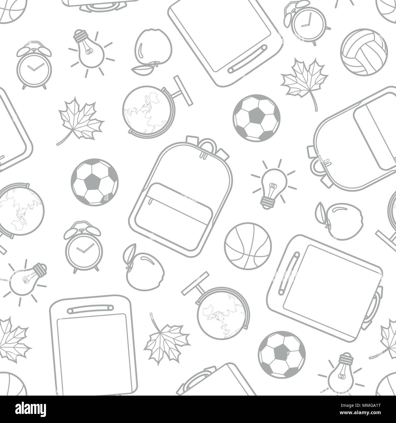 School stuff in gray outline random on white background. Seamless ...