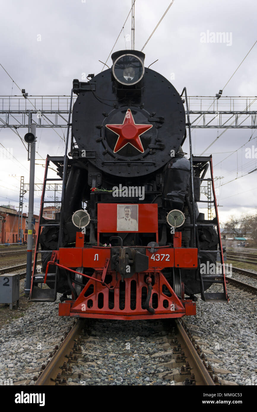 Perm, Russia - May 09, 2018: restored Soviet class L steam locomotive ...