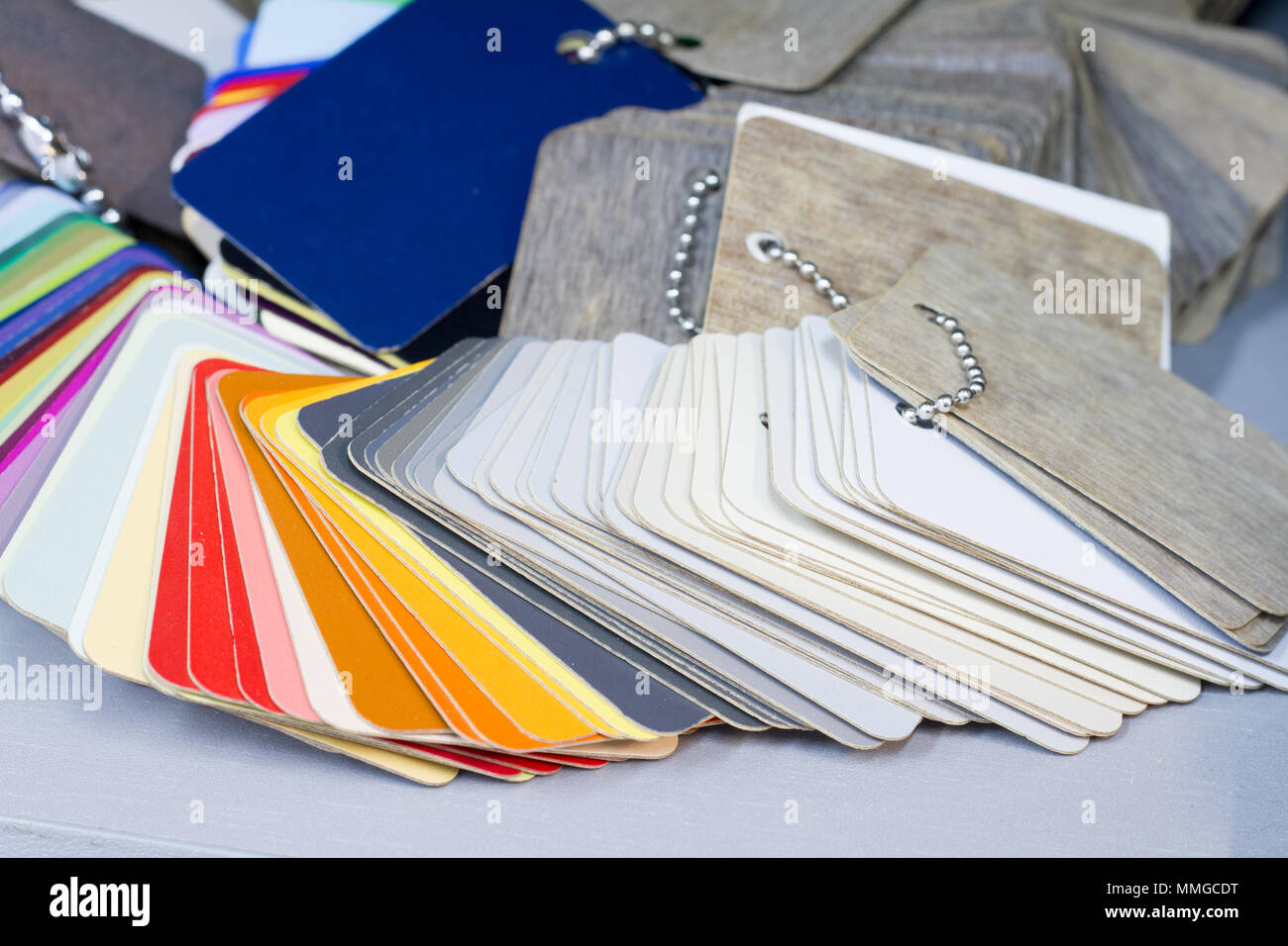 Multicolored plastic samples for manufacturing and ordering furniture ...