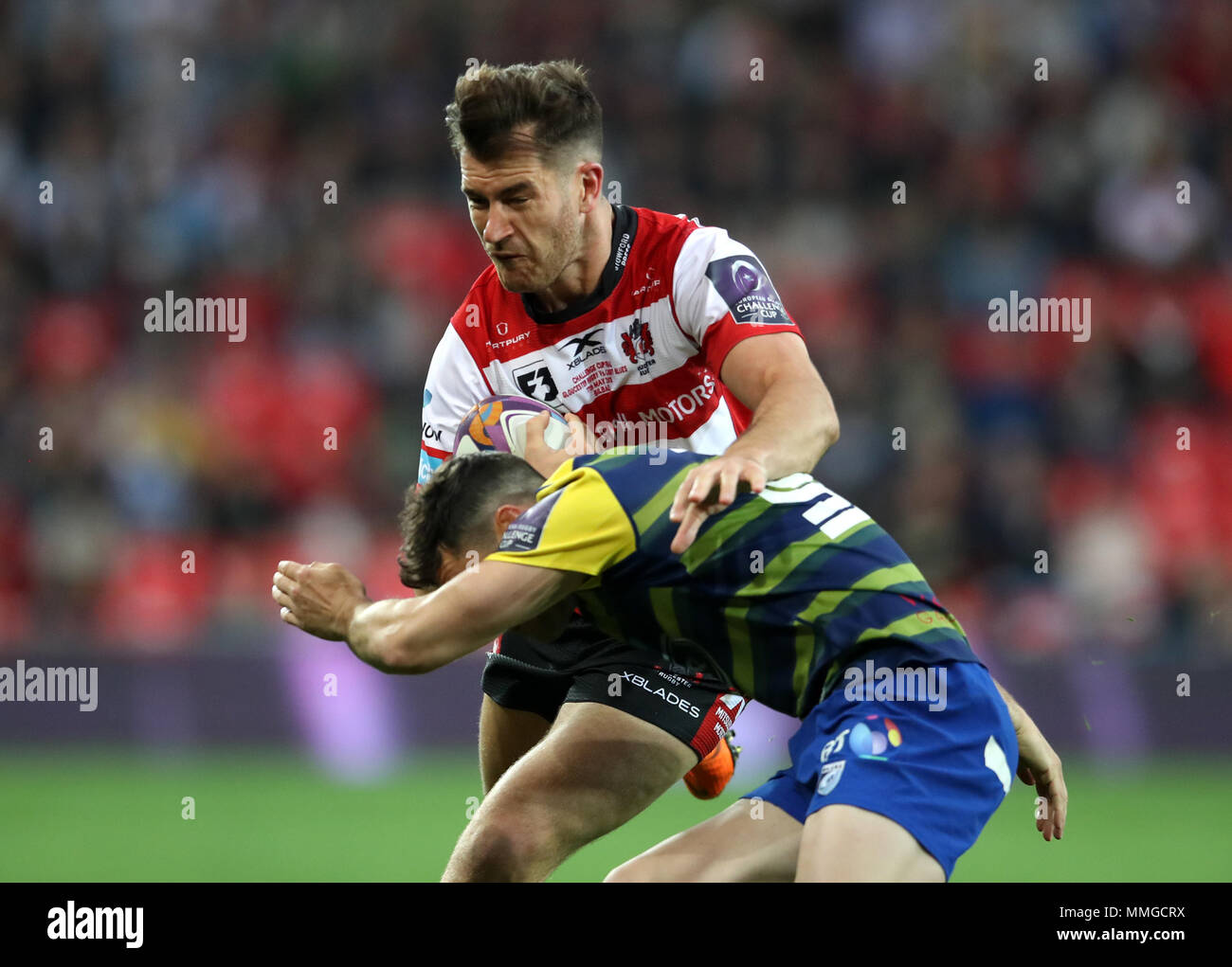 Gloucester Rugby's Mark Atkinson is tackled during the European ...