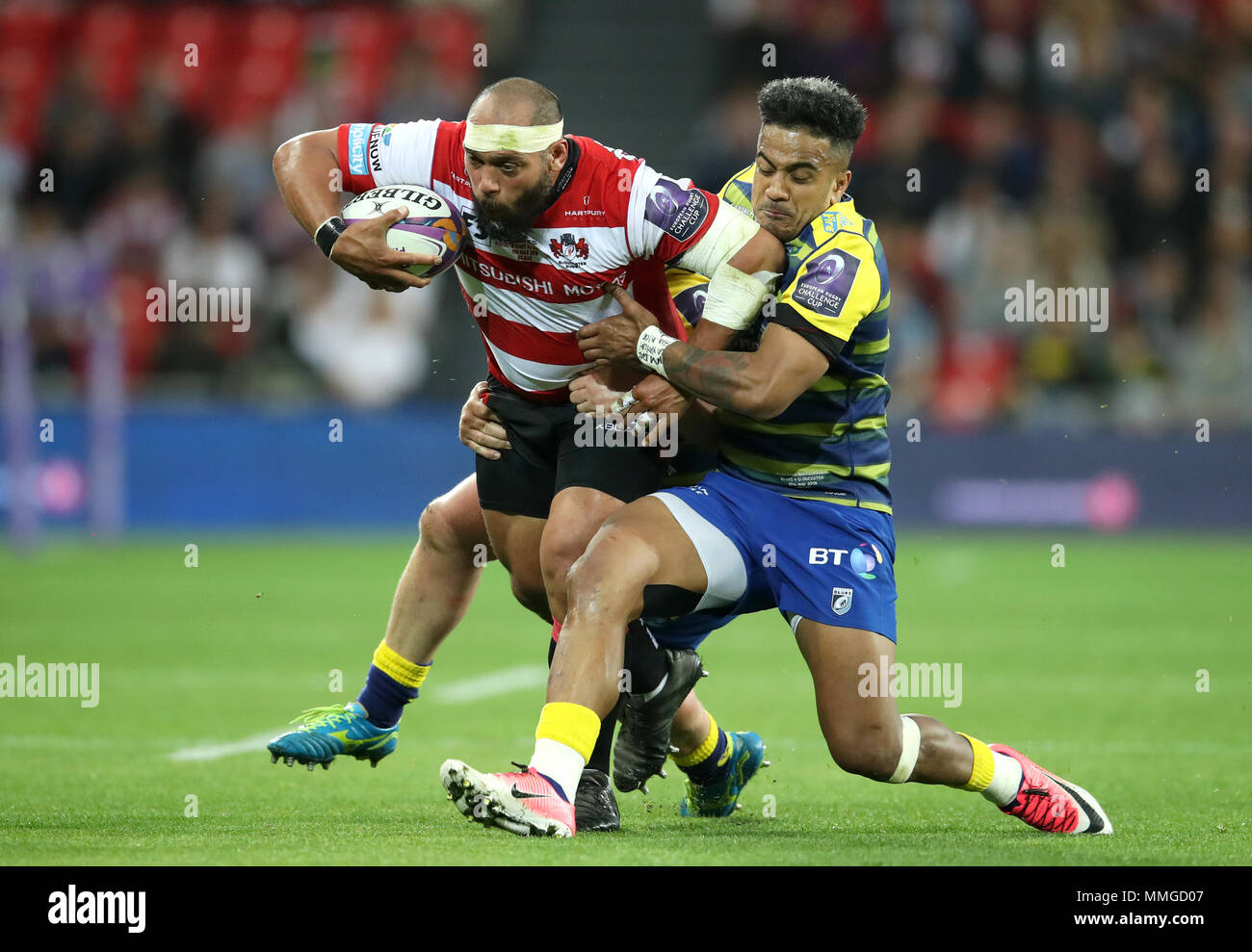 Gloucester Rugby's John Afoa (left) and Cardiff Blues' Rey Lee-Lo ...