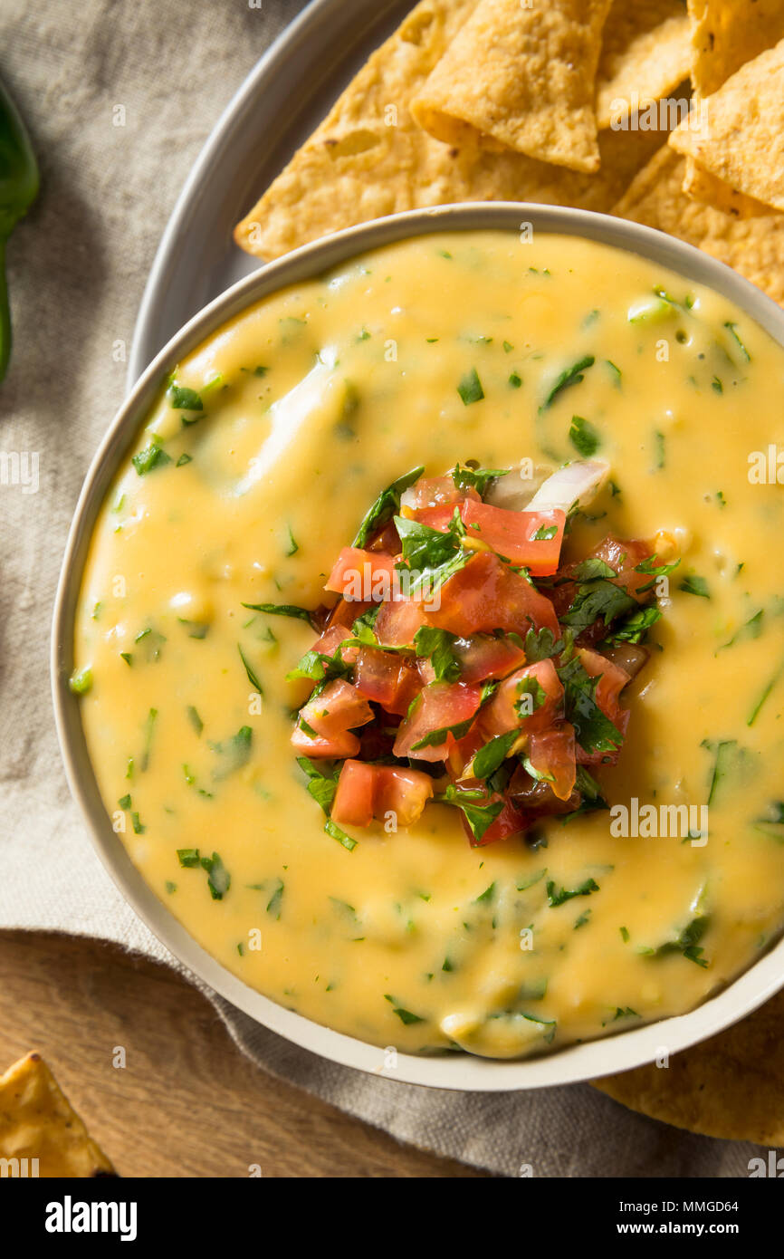 Spicy Homemade Cheesey Queso Dip with Tortilla Chips Stock Photo - Alamy