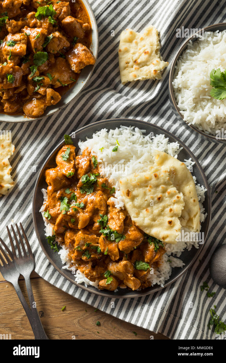 Homemade Indian Butter Chicken with Rice and Naan Bread Stock Photo - Alamy