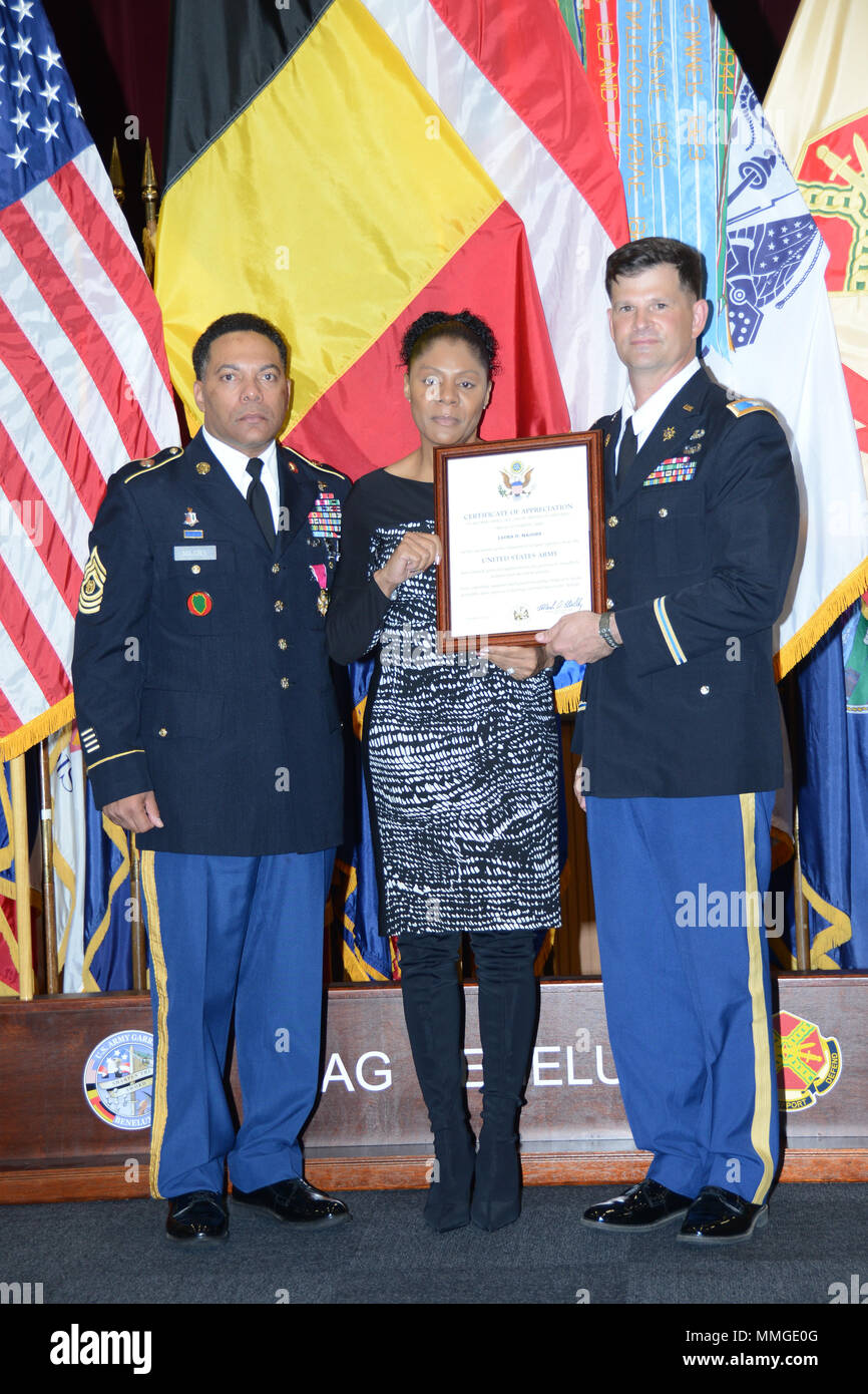 Laura D. Majors, Command Sgt. Maj. William Majors' wife, receives a ...