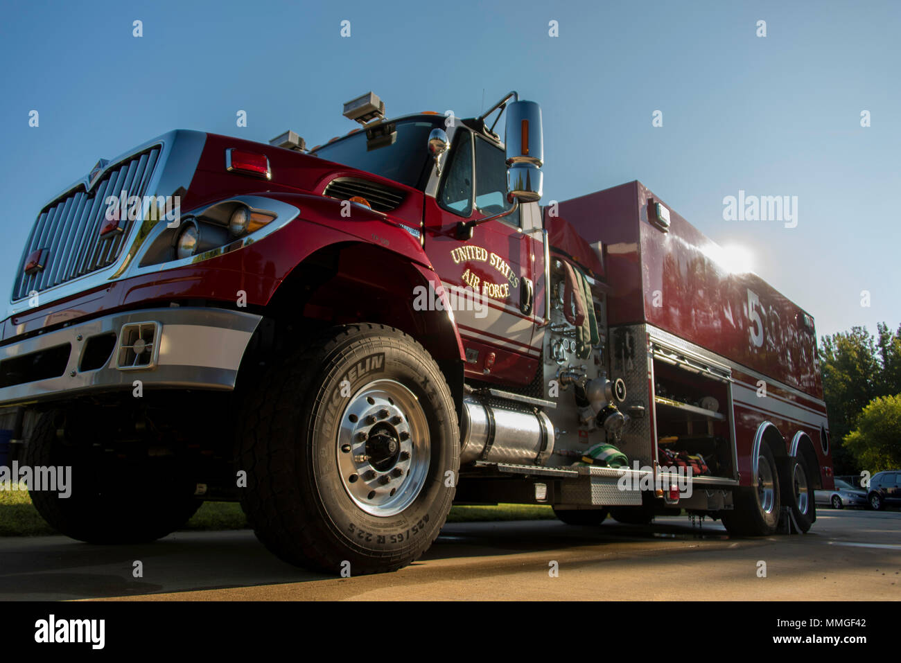 A fire engine assigned to the 166th Airlift Wing Civil Engineering ...
