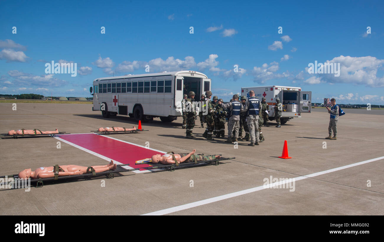 U.S. Air Force Airmen with the 35th Medical Group, create a plan for an ...