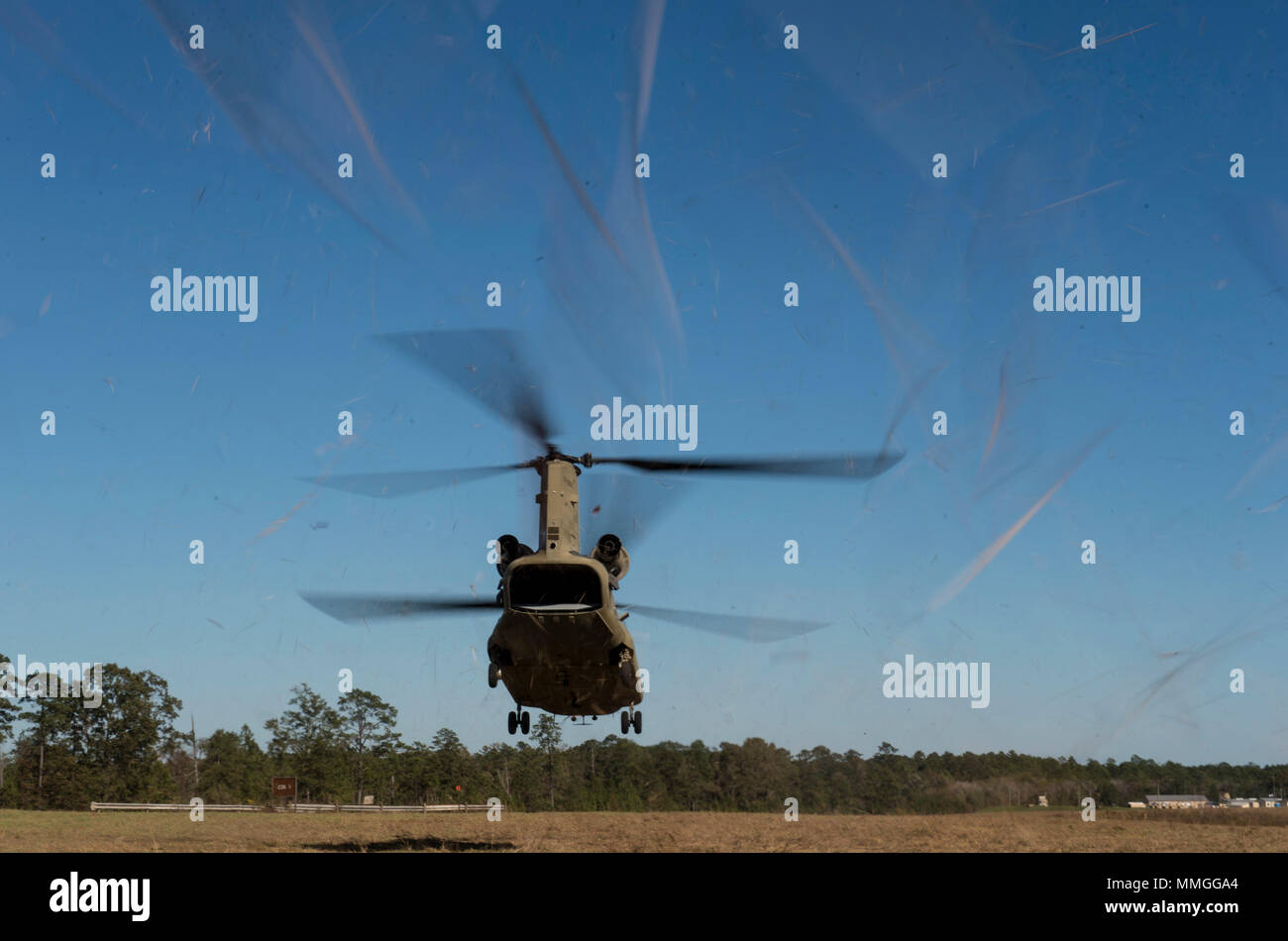 An AH-47 Chinook takes off from Camp Shelby, Mississippi, Oct. 30, 2017 ...