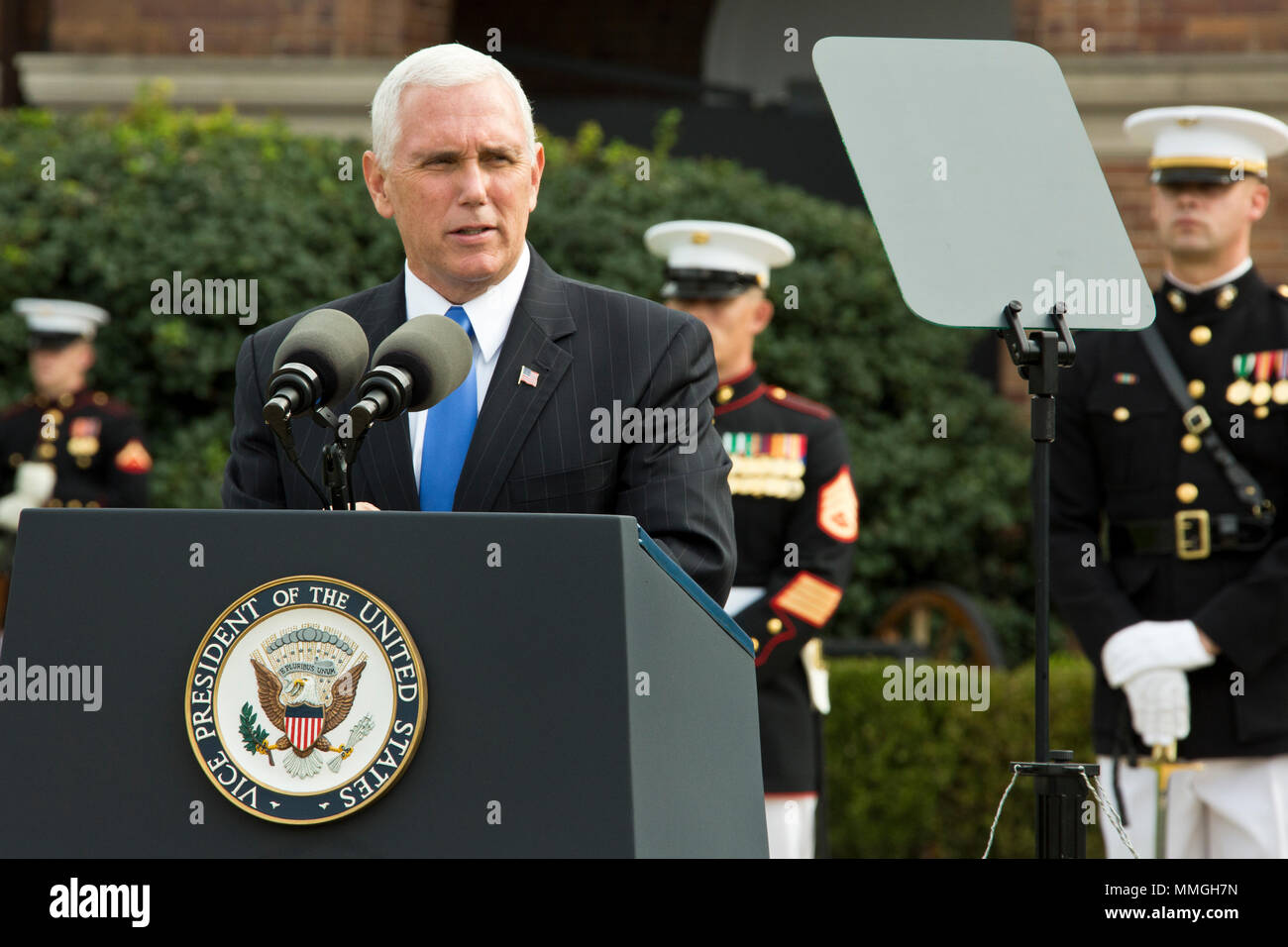 Vice President Mike Pence speaks during the Beirut Memorial Parade at ...