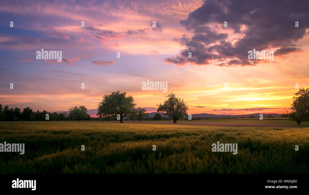 Swiss countryside landscape sunset Stock Photo - Alamy