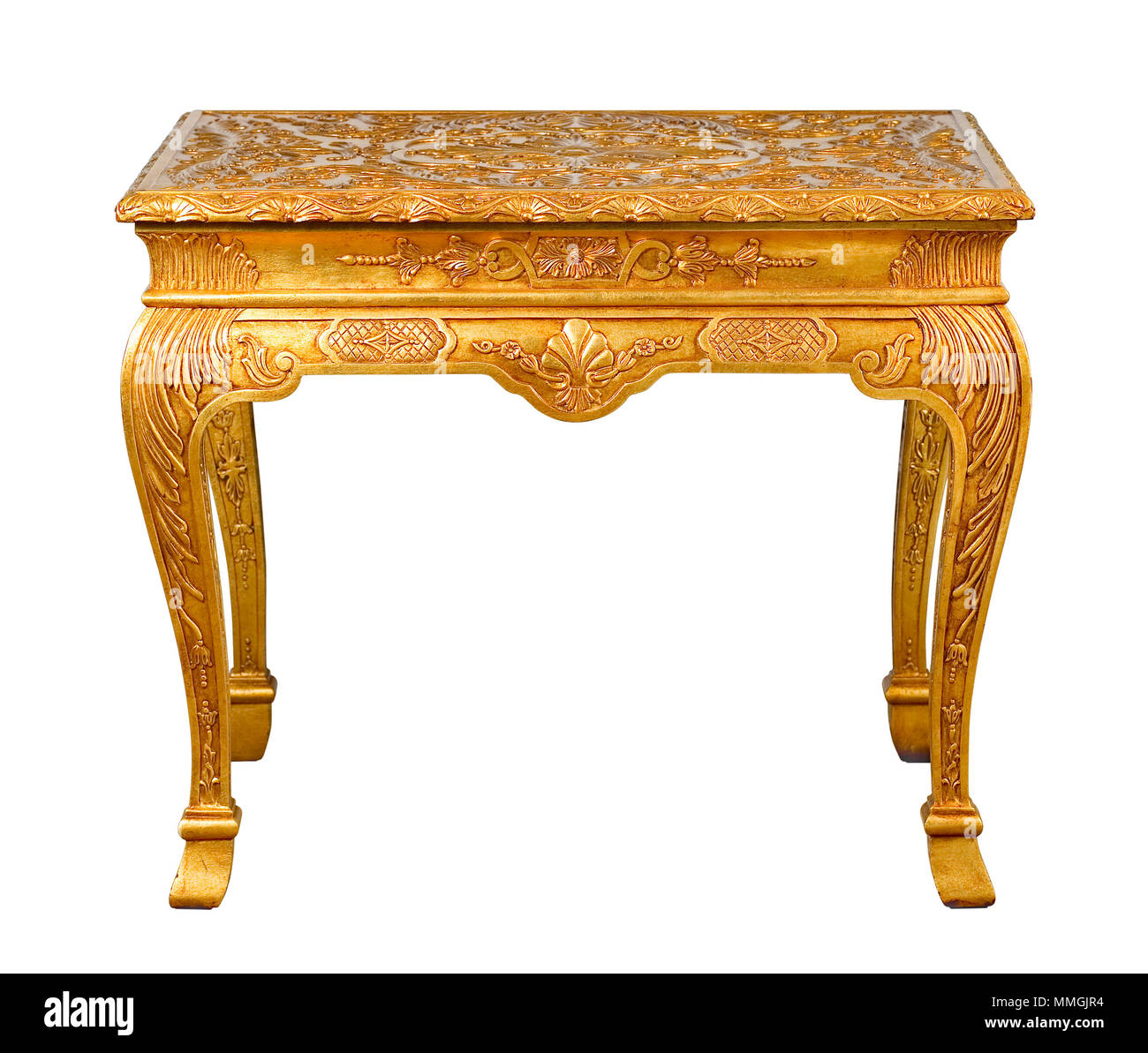 Carved golden table isolated on white background. Clipping path Stock ...
