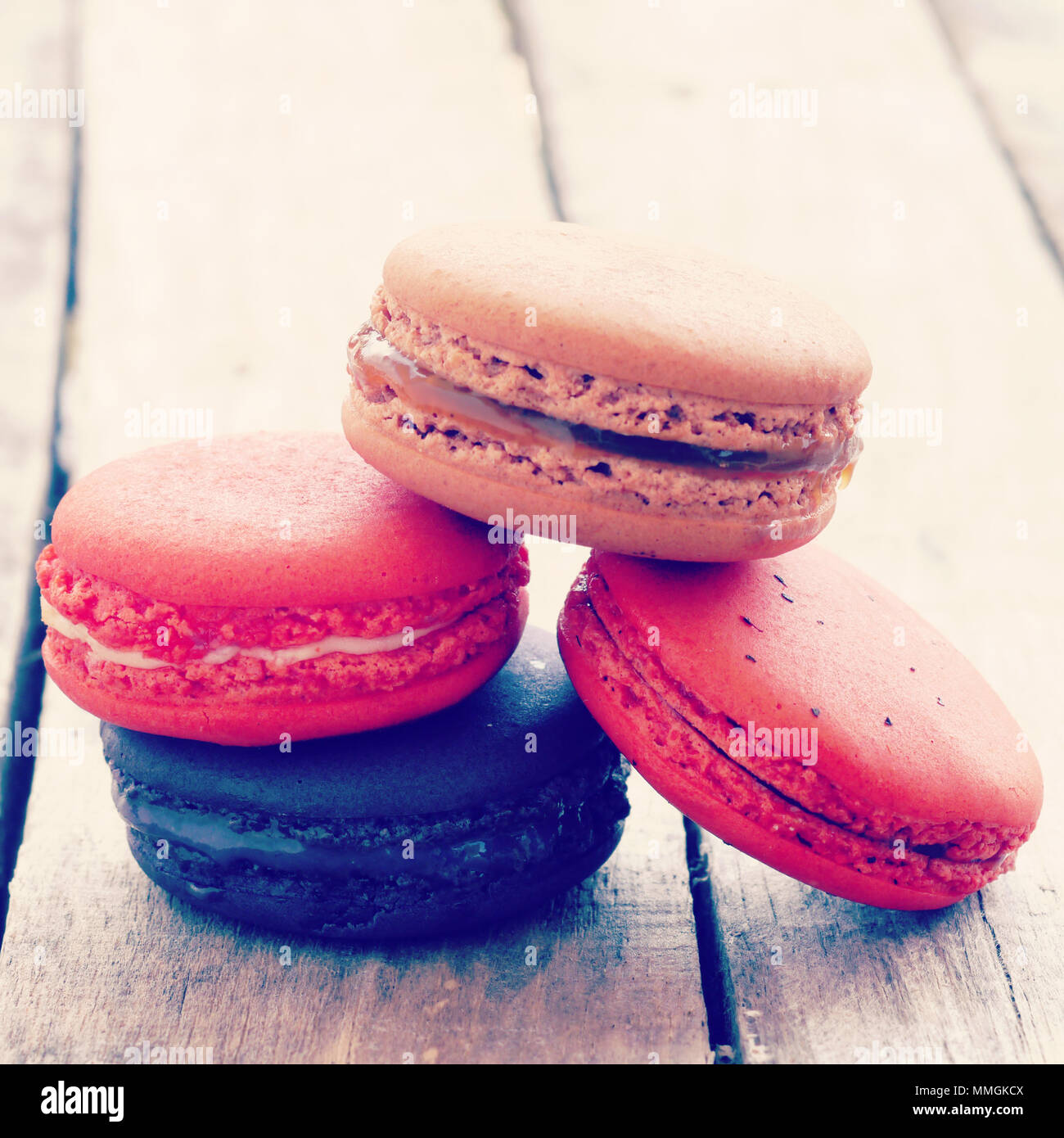 Sweet and colourful french macarons retro-vintage style Stock Photo - Alamy