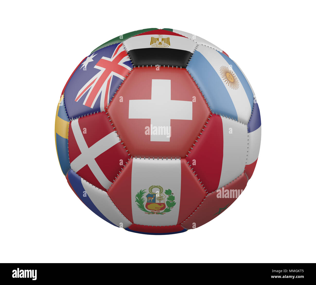 Soccer Ball with Flags isolated on white background, Switzerland in the ...