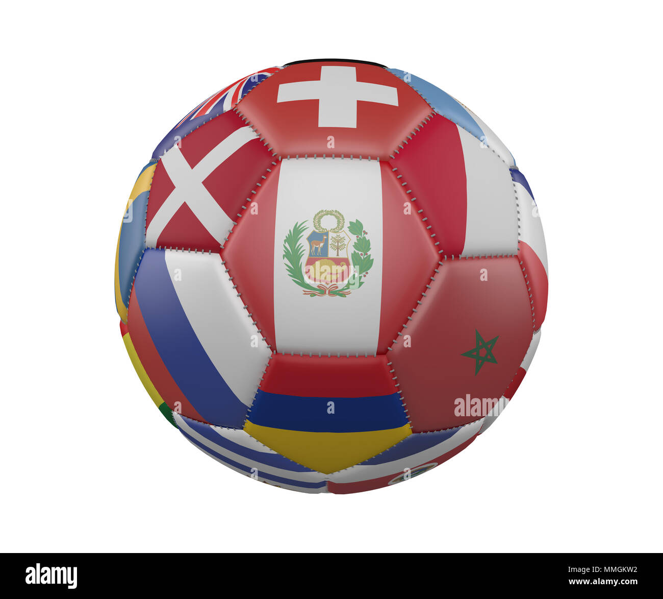 Soccer Ball with Flags isolated on white background, Peru in the center ...