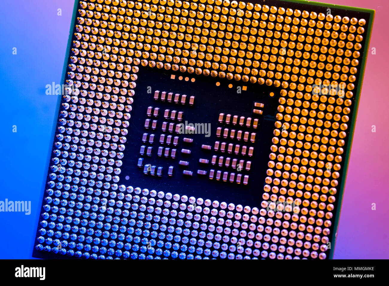 technology cyber electronic concept. cpu ram computer on blue light ...