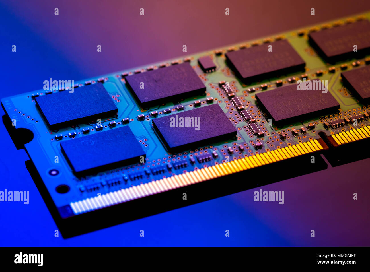 technology cyber electronic concept. cpu ram computer on blue light ...