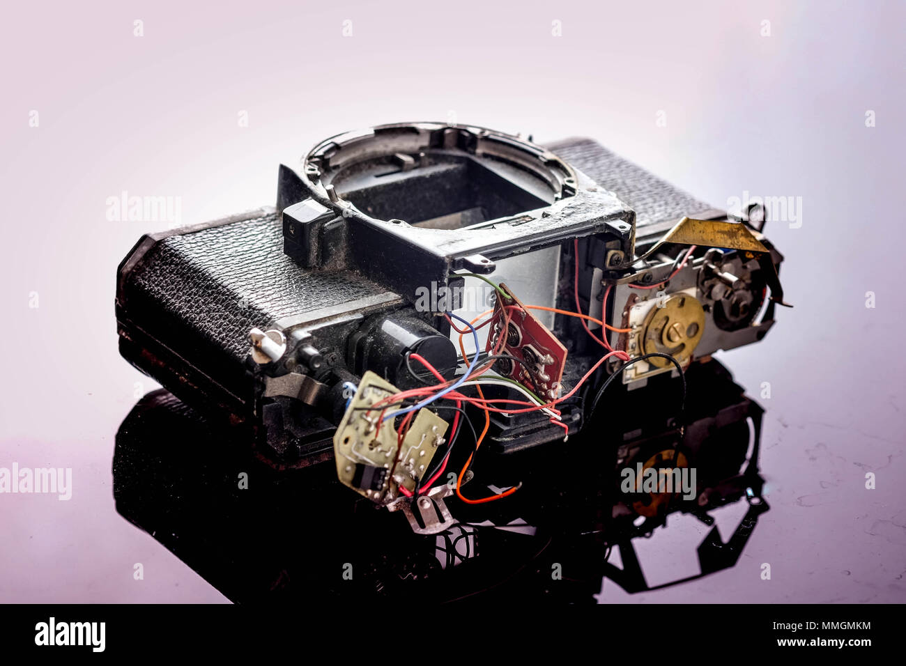 old retro vintage camera lens has been dropped and shattered Stock ...