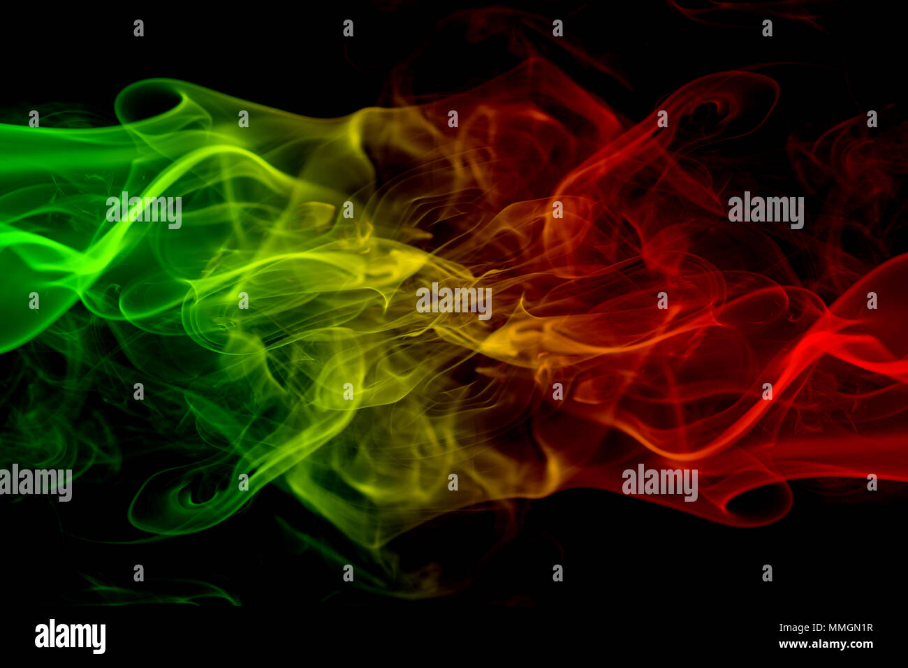 abstract background smoke curves and wave reggae colors green, yellow ...