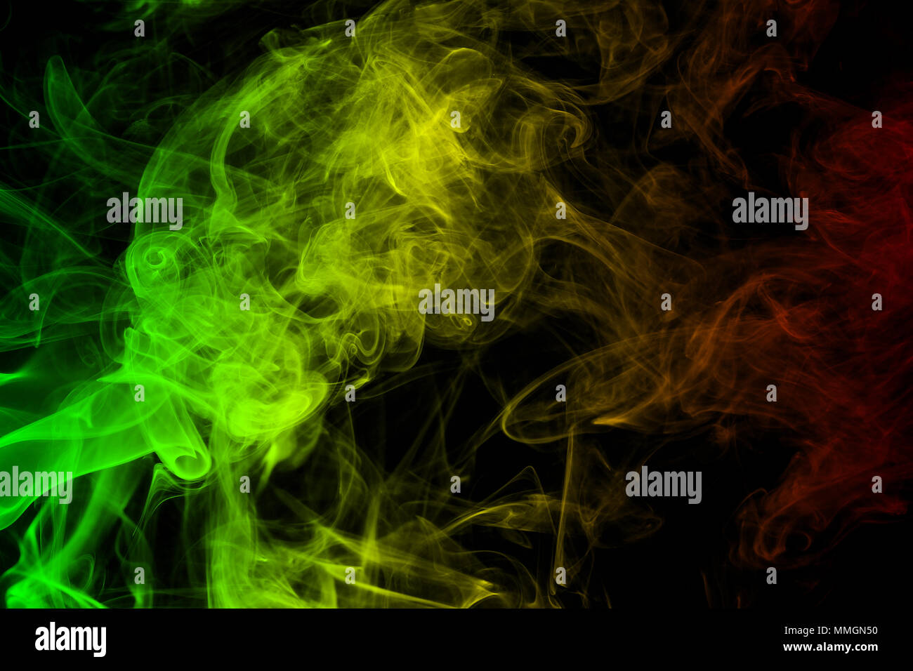 abstract background smoke curves and wave reggae colors green, yellow ...