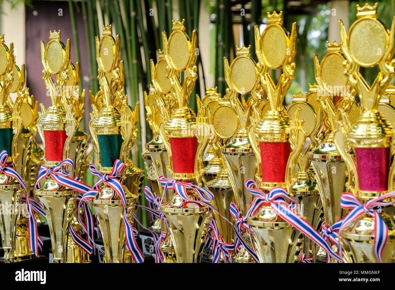 Group of the golden trophies Stock Photo - Alamy