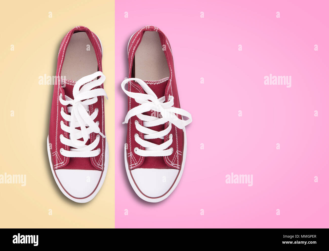 Red sneakers top view isolated on white background Stock Photo - Alamy