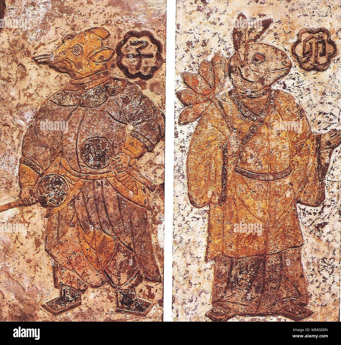 . Paintings on ceramic tile from the Chinese Han Dynasty (202 BC – 220 ...