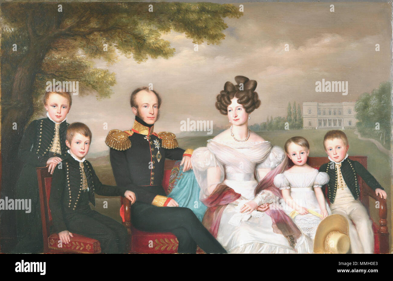 . English: King William II with his family. From left to right: Willem ...