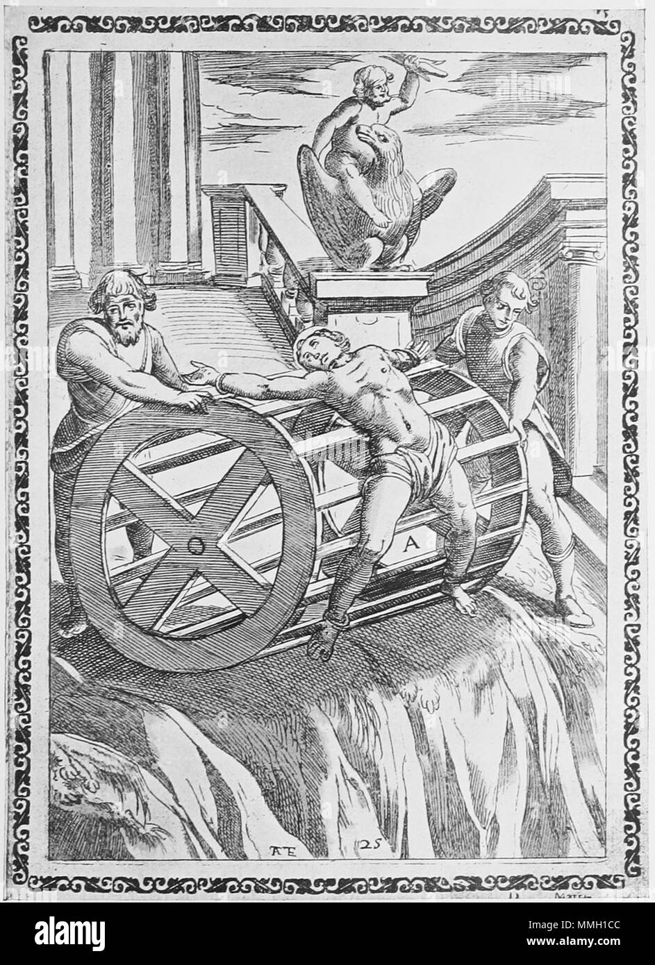 . English: Woodcut by Tempesta showing a torture/execution scene of ...