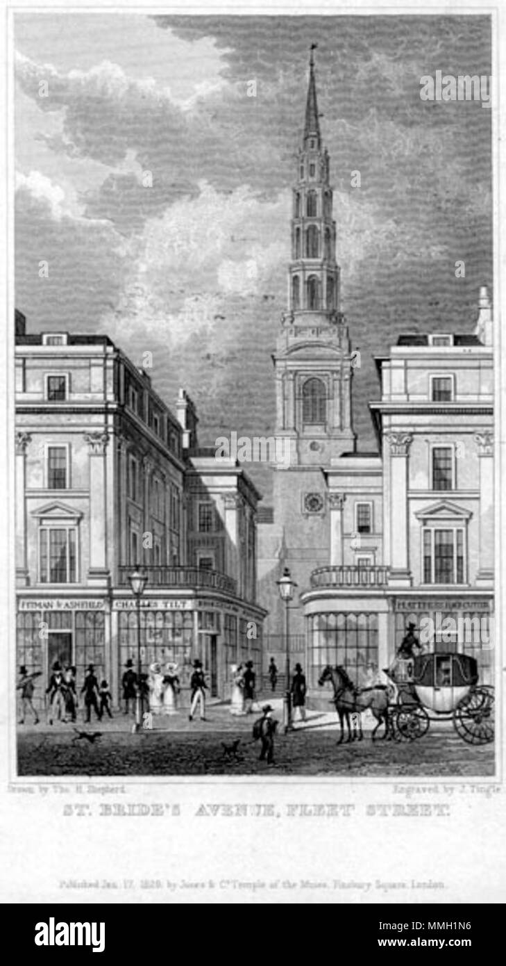 . English: St Bride's Church Fleet St, London . circa 1830. Unknown ...