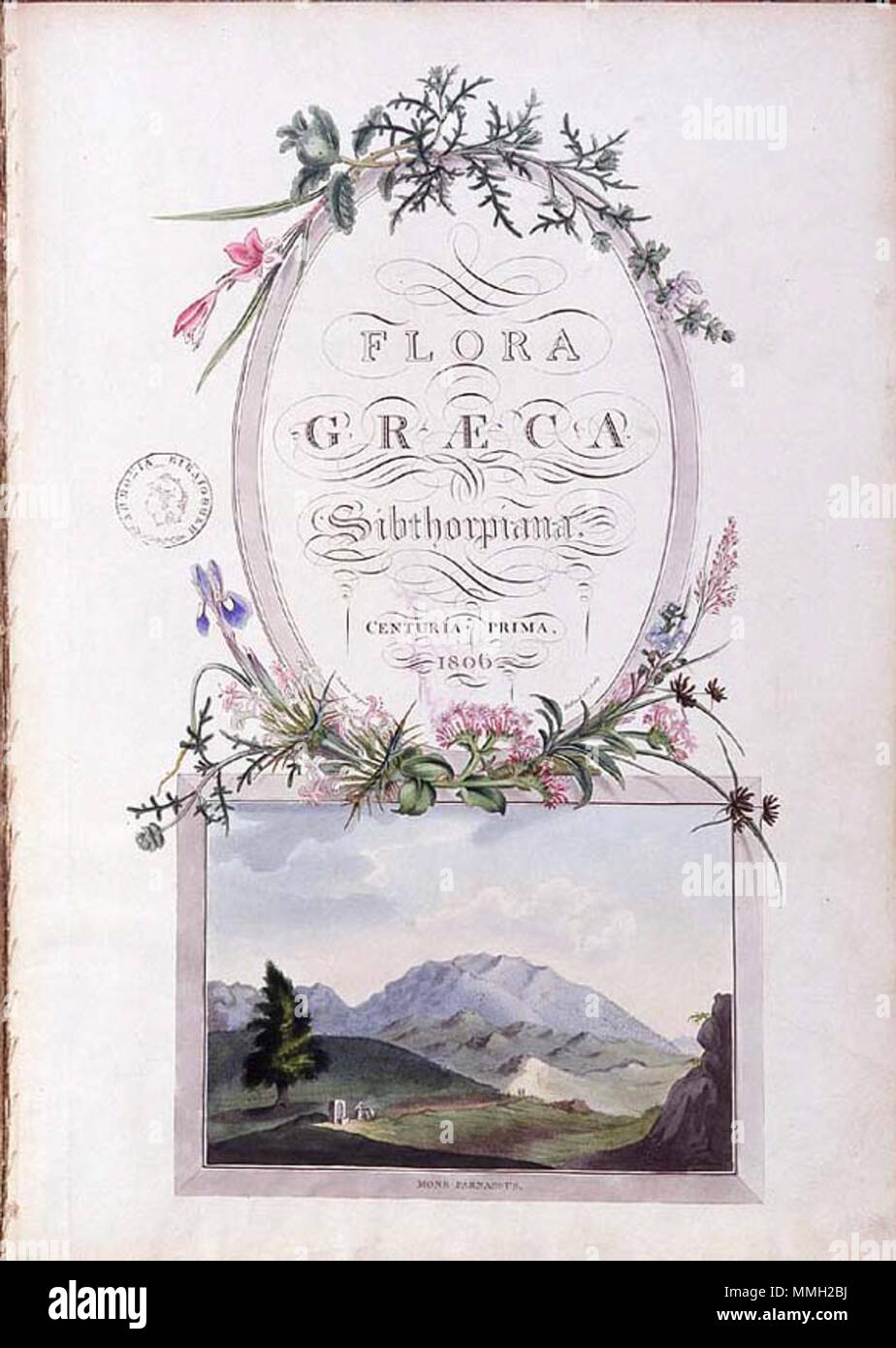 . The title or cover page to the John Sibthorp's Flora Graeca. . 1806 ...