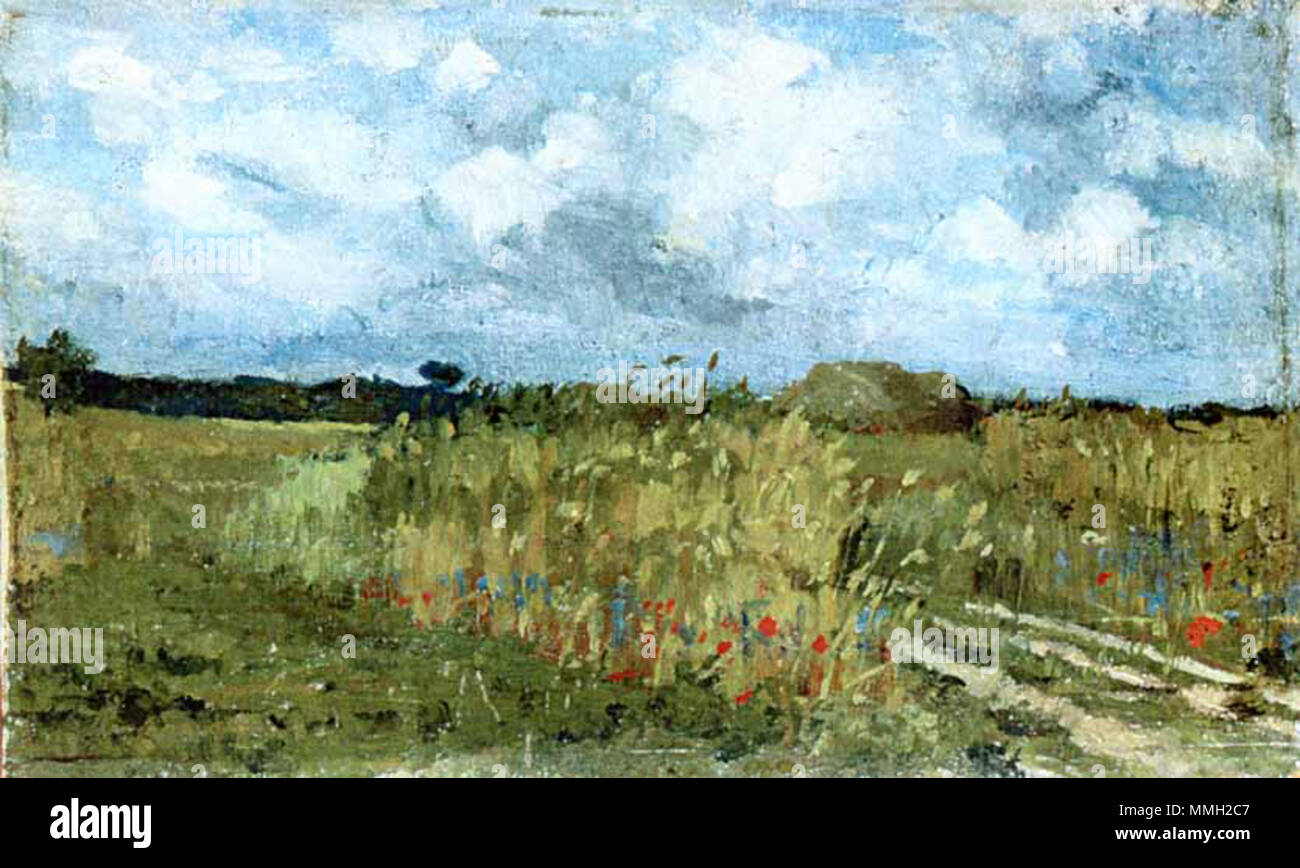 . Ion Andreescu - Câmp înflorit, ulei pe pânză lipită pe carton, 1879 ...