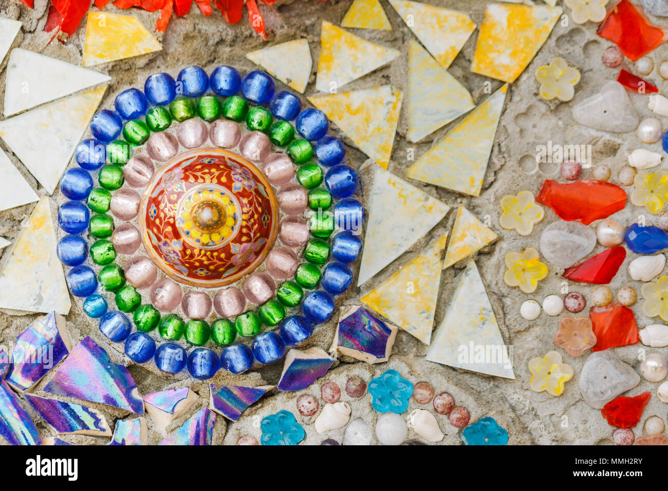 Colorful of wall . Made from “ Benjarong “ are name of Thai porcelain ...