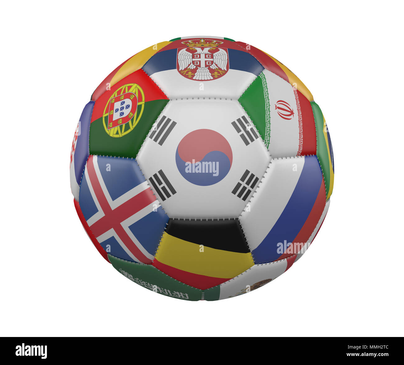 Soccer Ball with Flags isolated on white background, South Korea in the ...