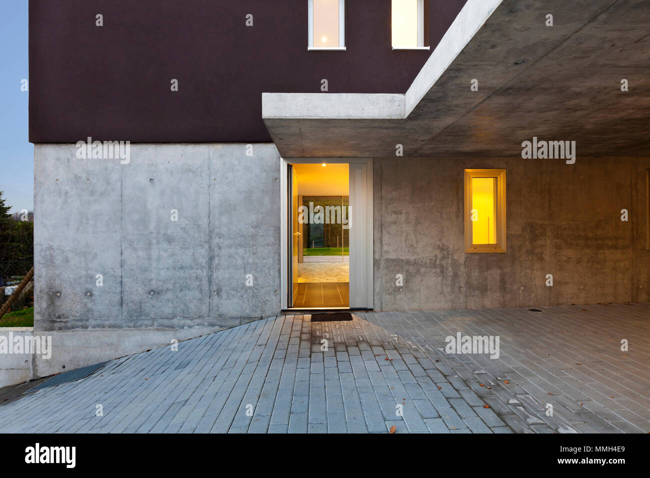 view of the beautiful modern house by night, entry Stock Photo - Alamy