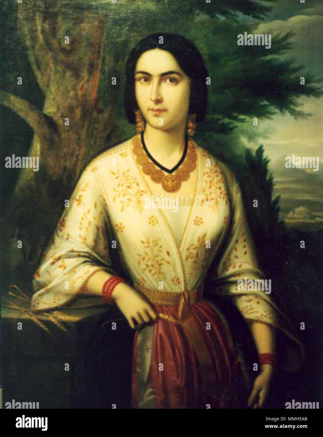 . Femeie tânără cu salbă . 19th century. Gheorghe Tattarescu - Femeie ...