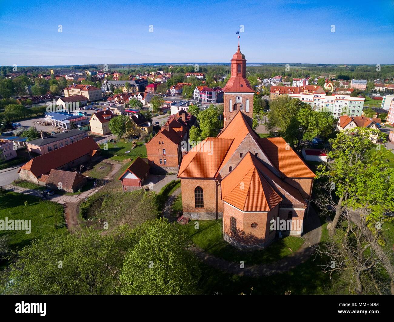 Aerial view of Wegorzewo town, Poland (former Angerburg, East Prussia ...