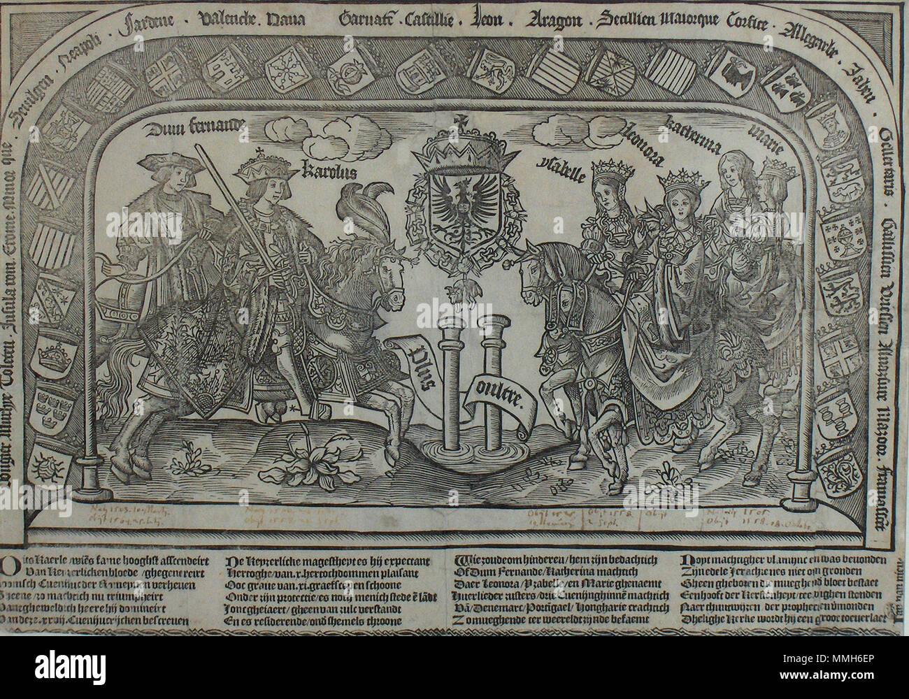 De zes kinderen van Filips de Schone en Johanna van Castilië Houtsnede ...