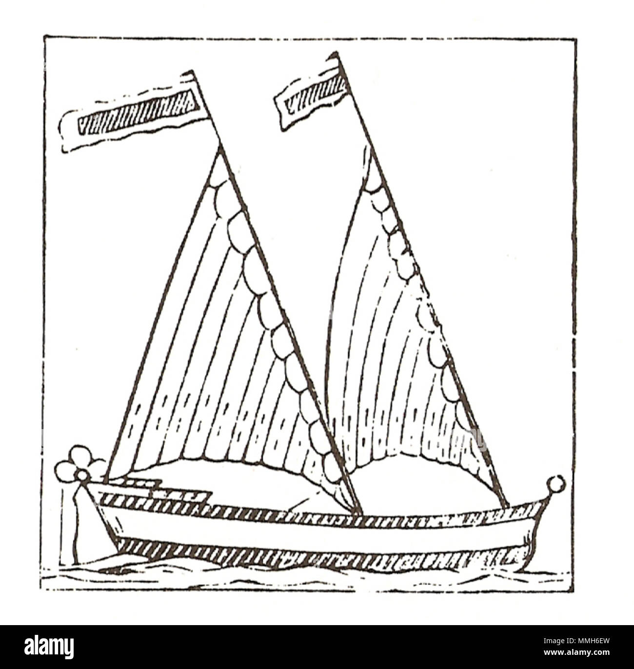 . A 17th Century woodcut of a Bermudian sailing vessel, displaying the ...