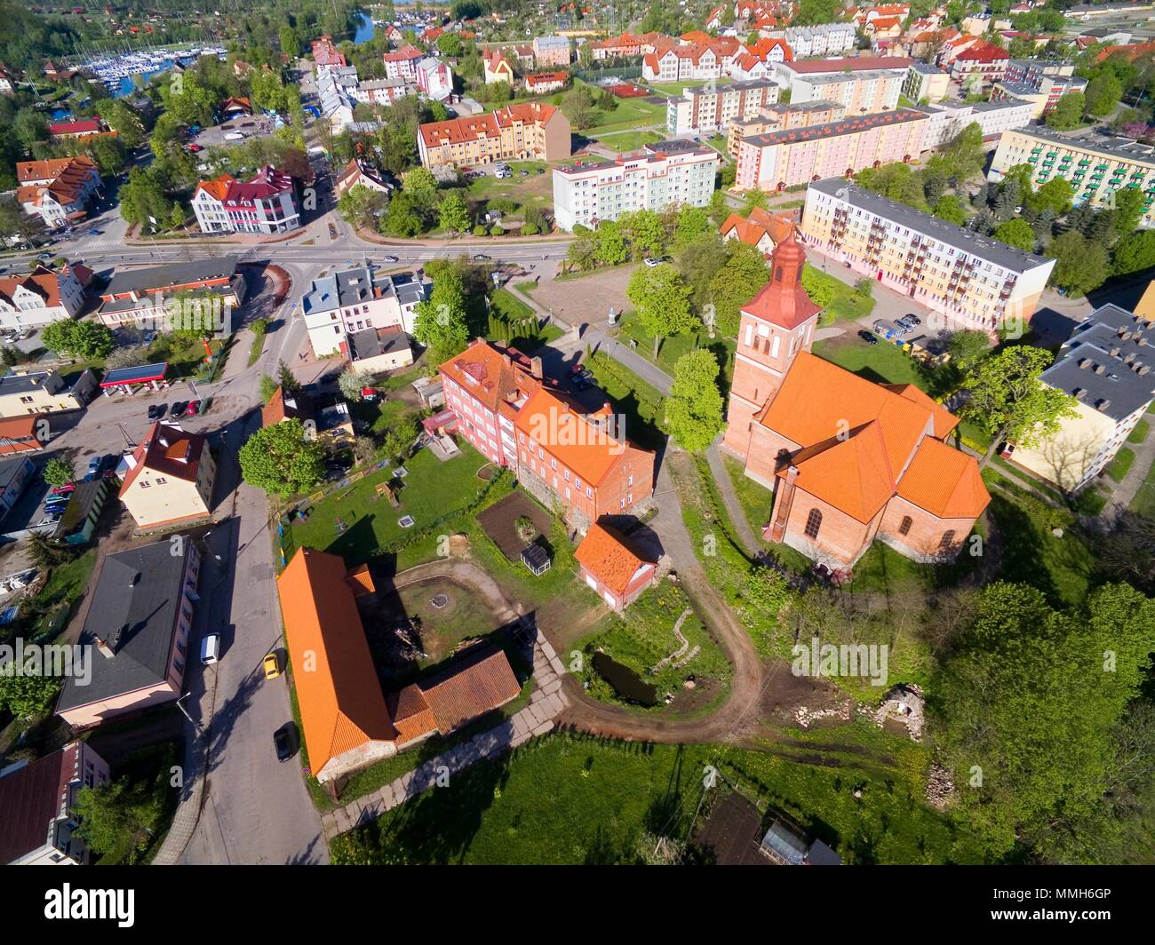 Aerial view of Wegorzewo town, Poland (former Angerburg, East Prussia ...