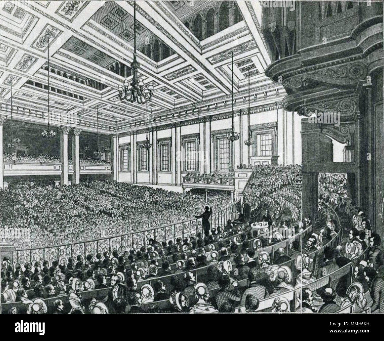 . English: A meeting of the Anti-Corn Law League in Exeter Hall in 1846 ...