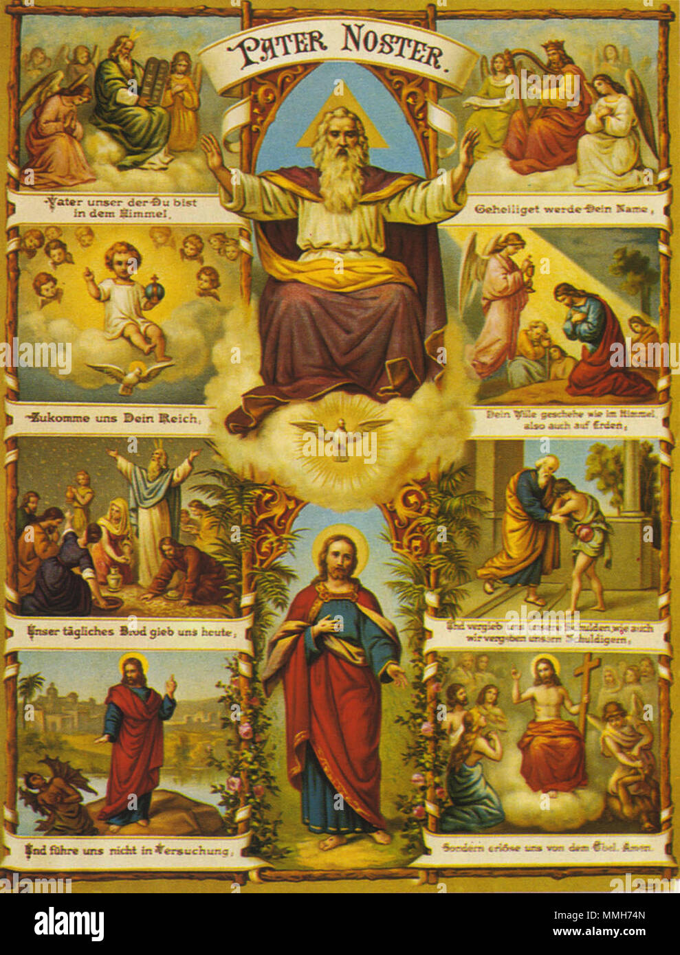 . Deutsch: Pater noster. Chromolithographie English: Text of 'Our ...
