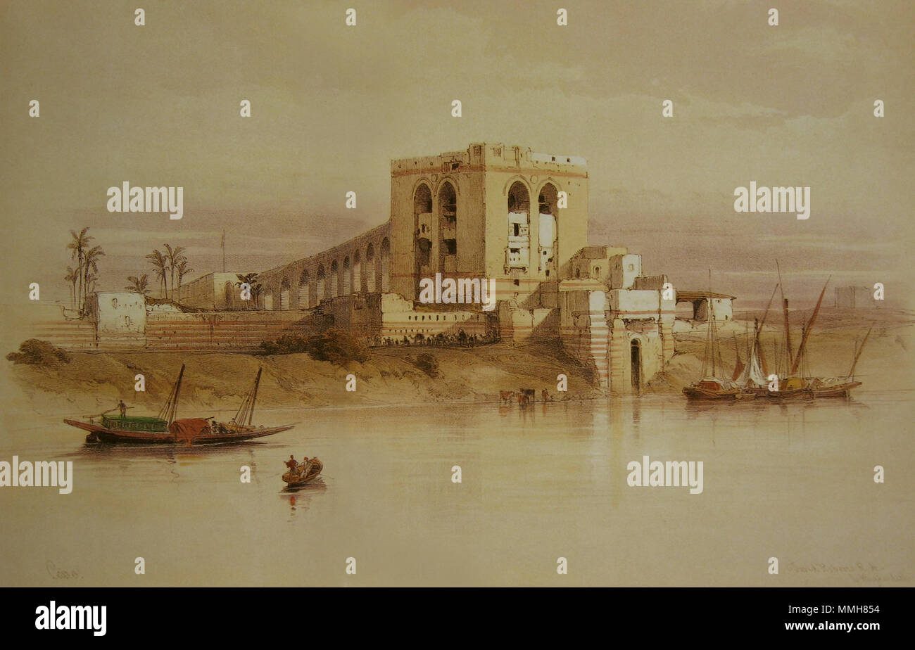 . English: The Aqueduct of the Nile, from the Island of Rhoda, Cairo ...