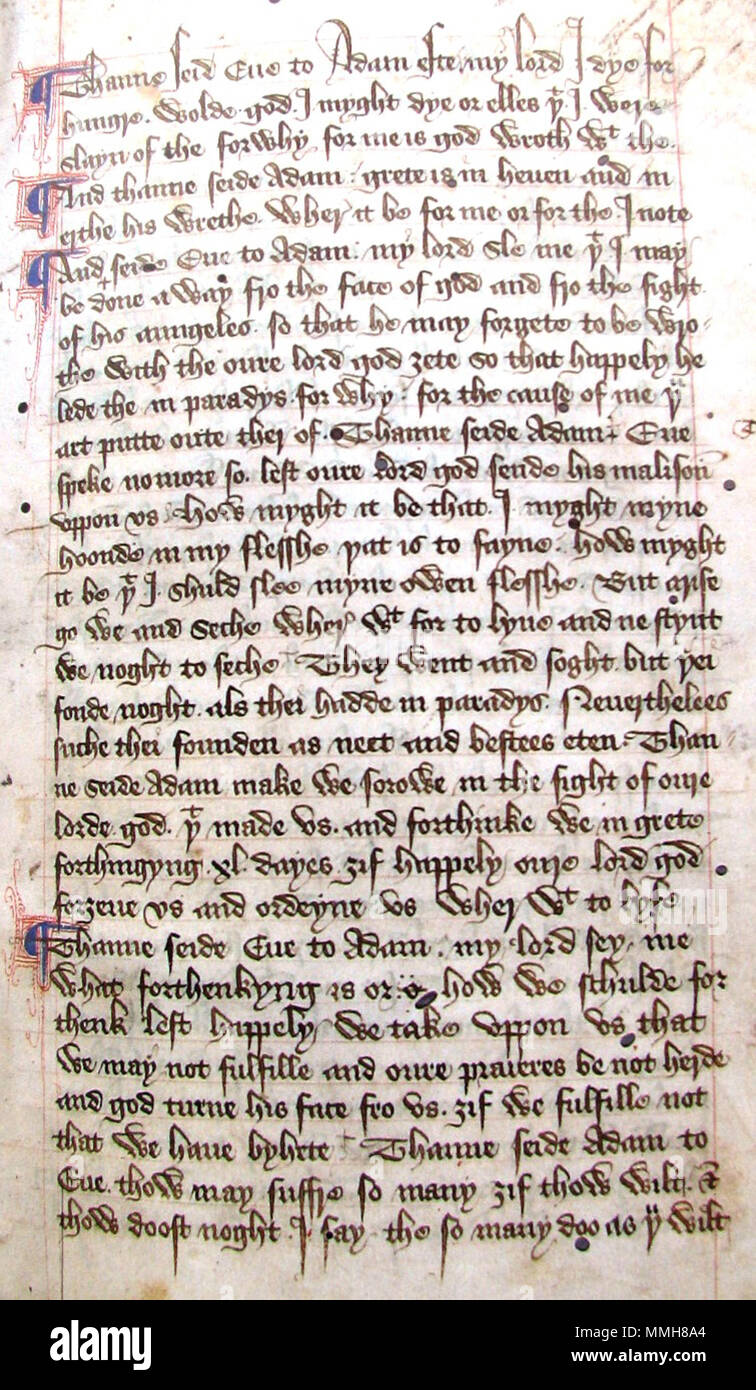 . Scan of an English manuscript called Adam and Eve, circa 1415 ...