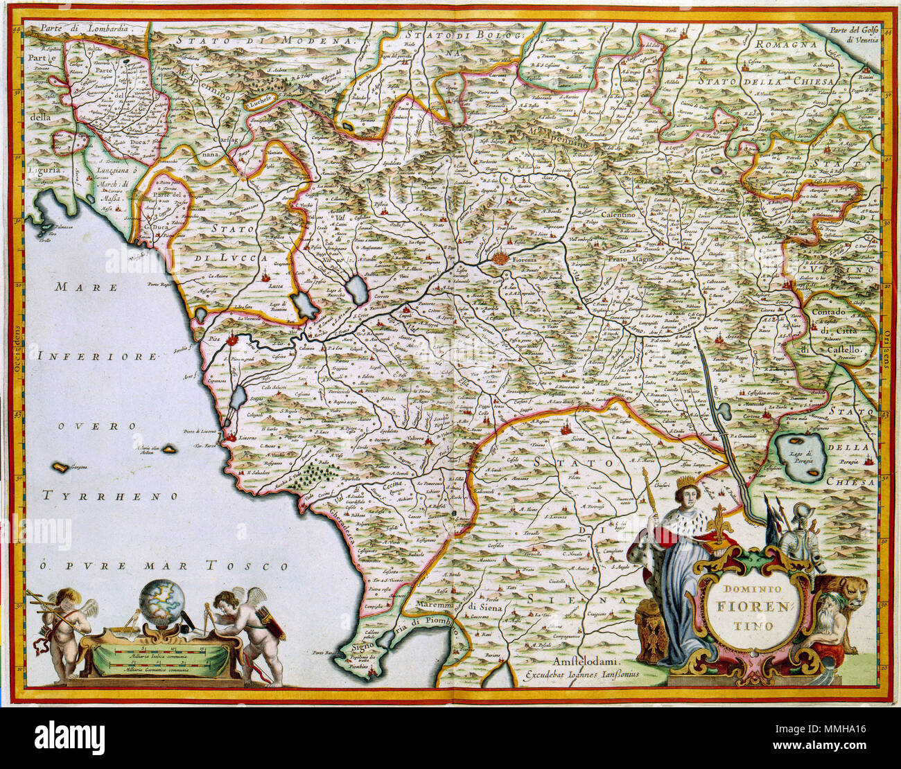 . Nederlands: Deze kaart van Toscane werd in 1635 gepubliceerd door Jan ...
