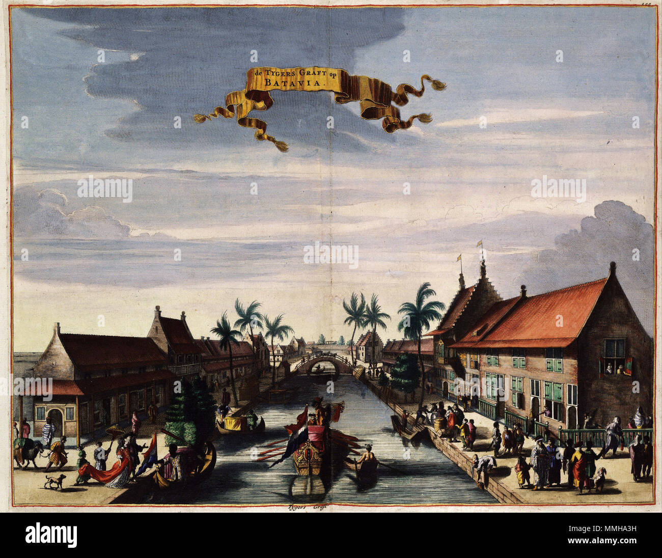 . Nederlands: Dit stadsgezicht op de Tijgersgracht van Batavia behoort ...