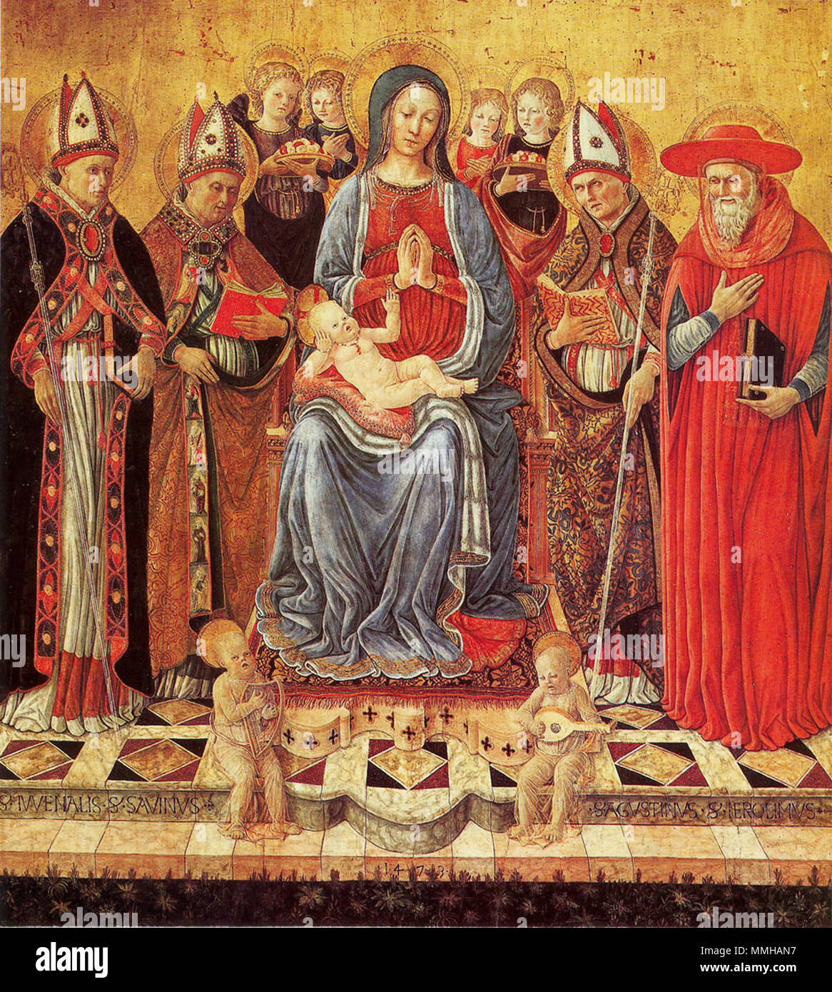 English: Mary on the throne with Saint Juvenal, Saint Sabinus, Saint ...