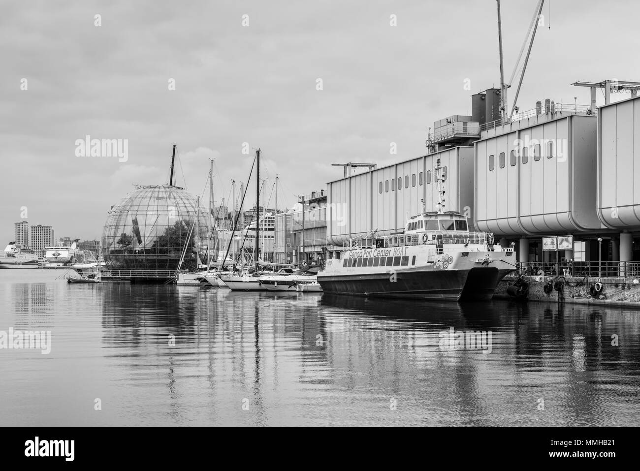 Genoa, Italy - May 14, 2017: The Old Port and the Biosfera glass ball ...