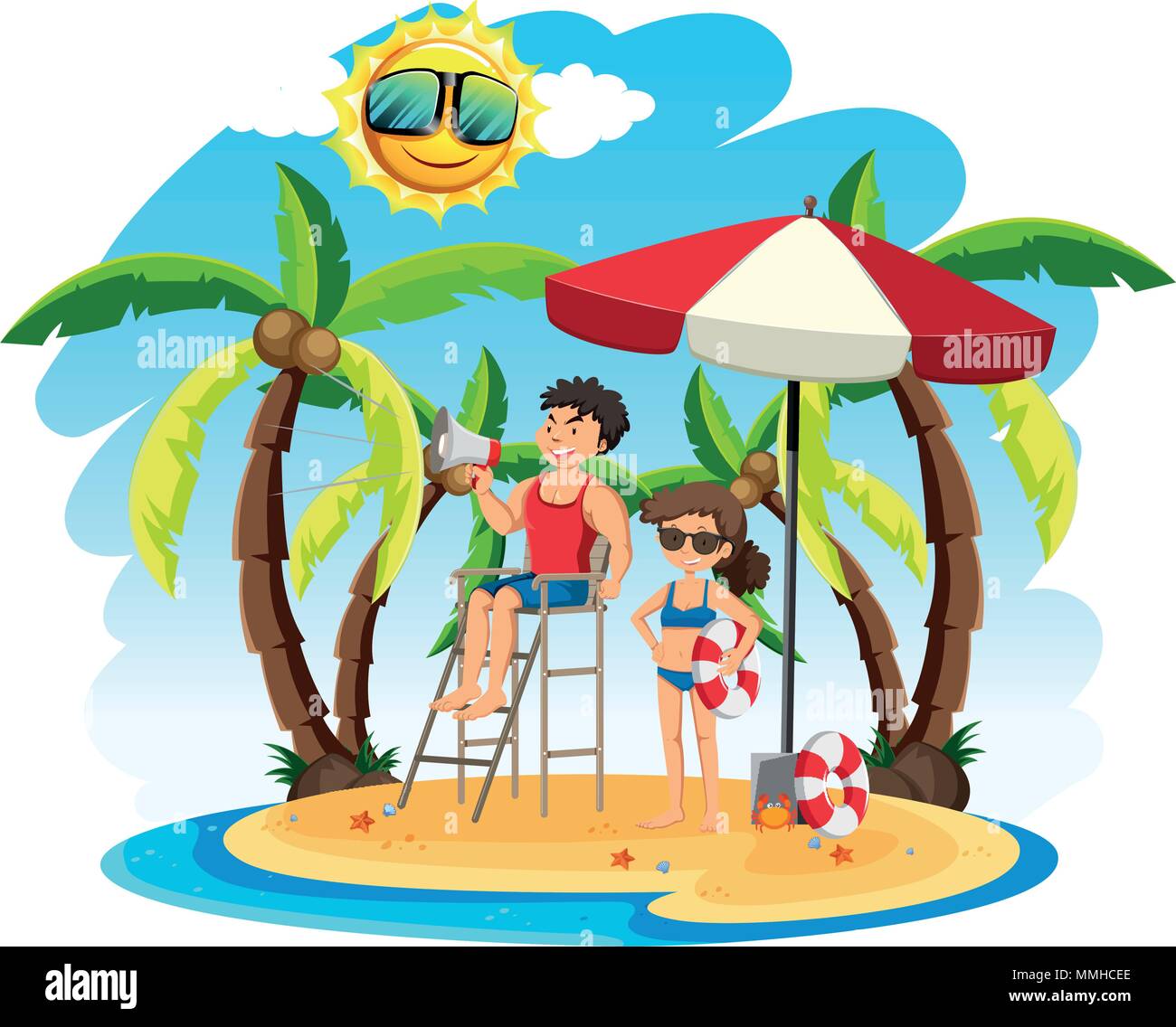 Lifeguard on at the Beautiful Island illustration Stock Vector Image ...
