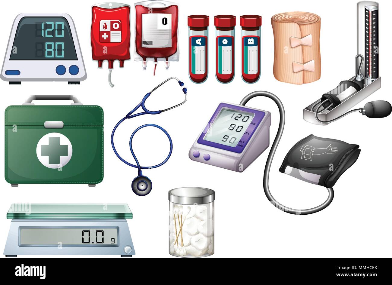 Medical and Nursing Equipments on White Background illustration Stock ...