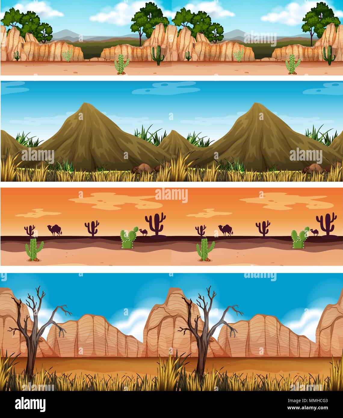 Four Different Beautiful Desert Landscape illustration Stock Vector ...