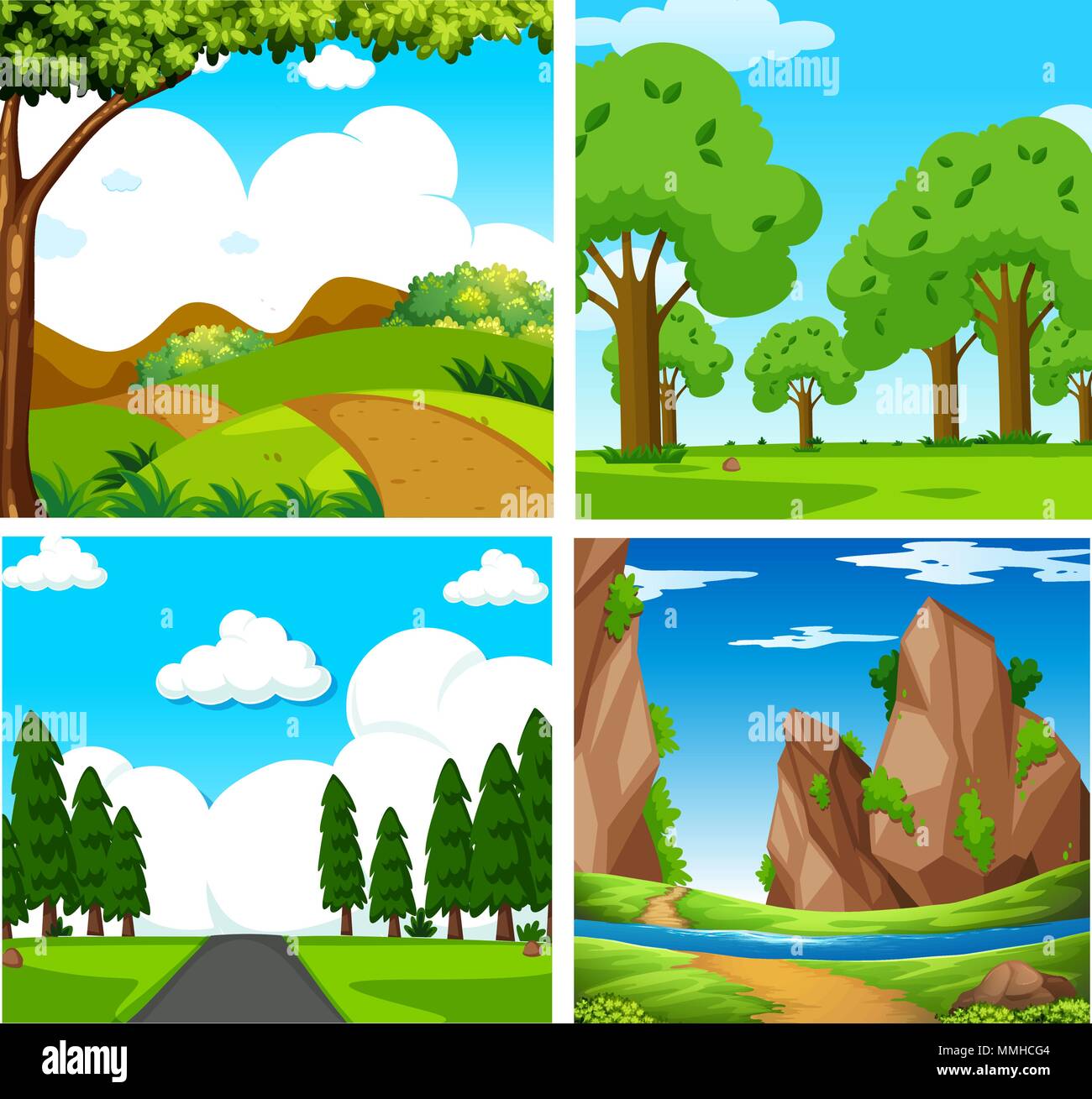 Four Beautiful Green Natural Landscape illustration Stock Vector Image ...